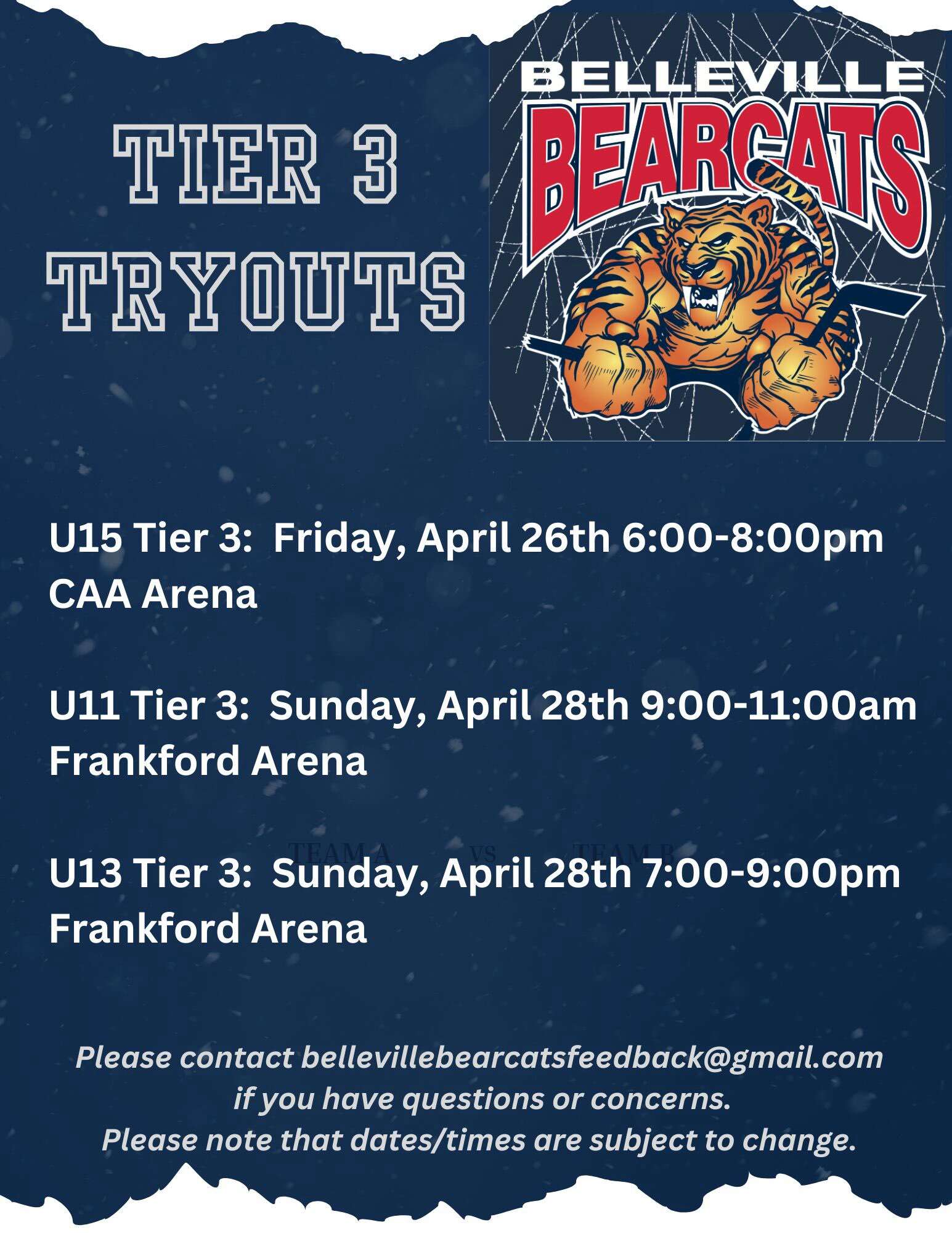 News > Tier 3 Tryout Dates (Belleville Bearcats Hockey)