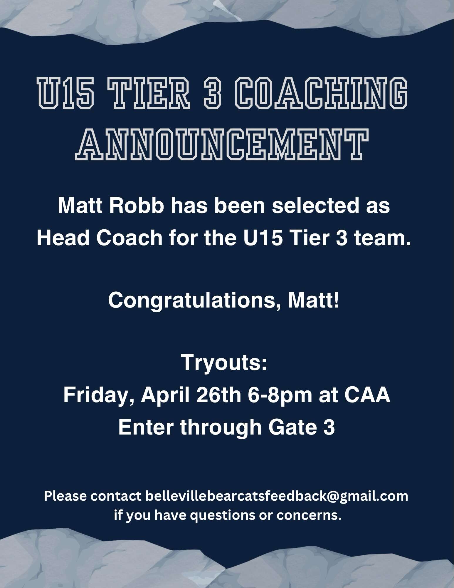 News > U15 Tier 3 Coach Announcement (Belleville Bearcats Hockey)